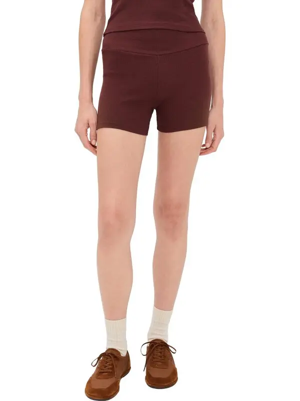 STATE & LAKE Ribbed Knit Game Time Shorts - Burgundy