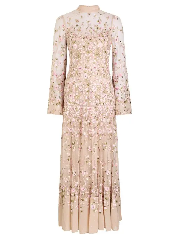 NEEDLE & THREAD Floral-embroidered Tulle Gown - Light Pink
