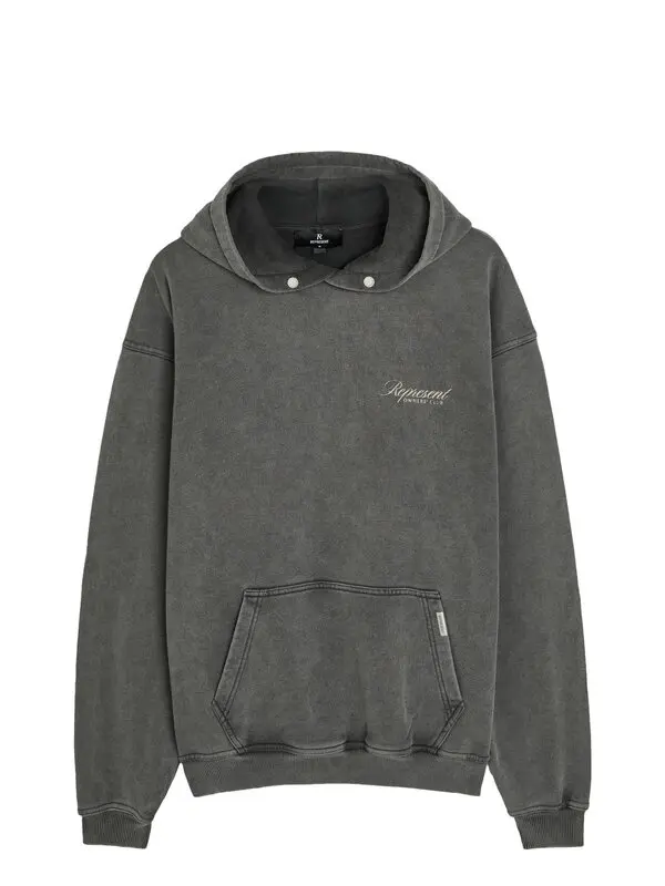 REPRESENT Owners Club Script Hooded Cotton Sweatshirt - Dark Grey