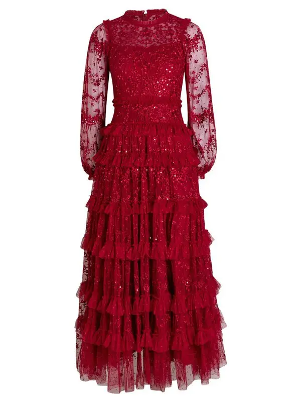 NEEDLE & THREAD Blossom Lace Gown - Red