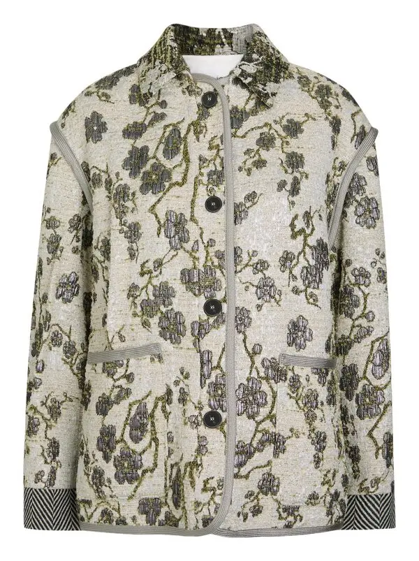 FORTE_FORTE Floral-jacquard Bouclé Jacket - White And Green