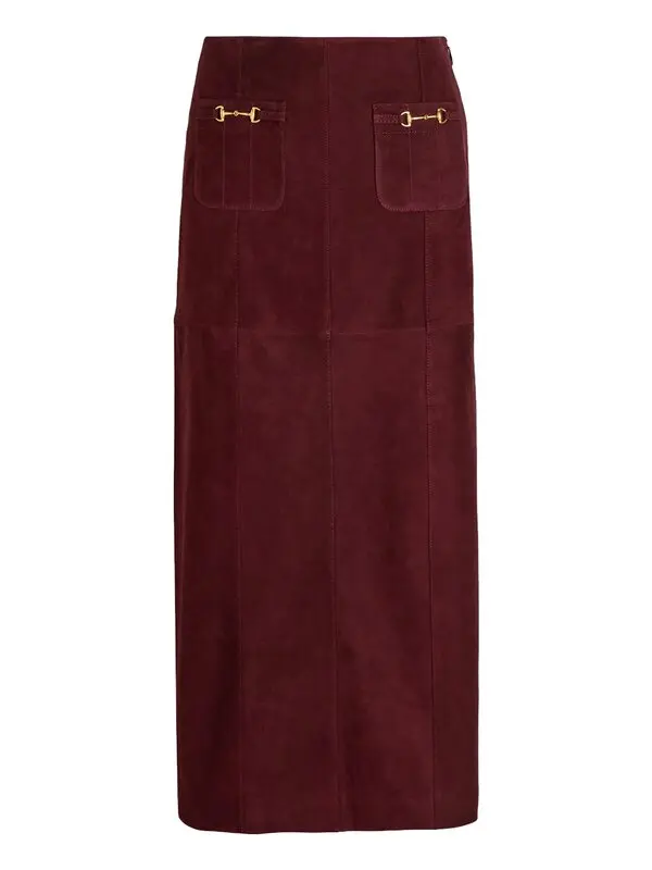 Rixo Horsebit-embellished Suede Midi Skirt - Maroon