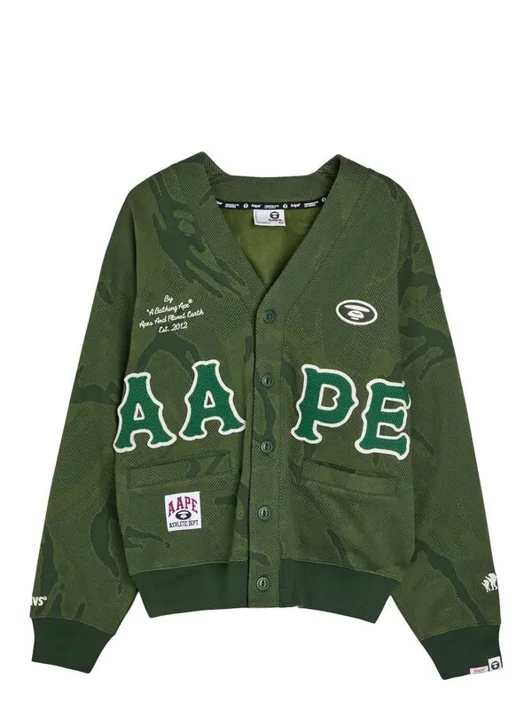 AAPE Logo Camouflage-intarsia Cotton Cardigan - Dark Green