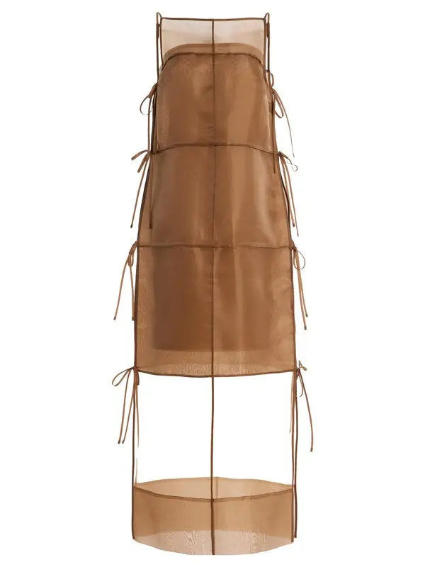 Staud Chandler Tie-detailed Organza Midi Dress - Brown