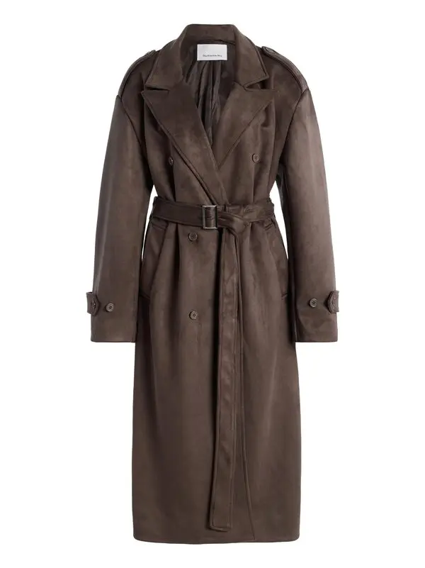 THE FRANKIE SHOP Pembroke Faux Suede Trench Coat - Brown