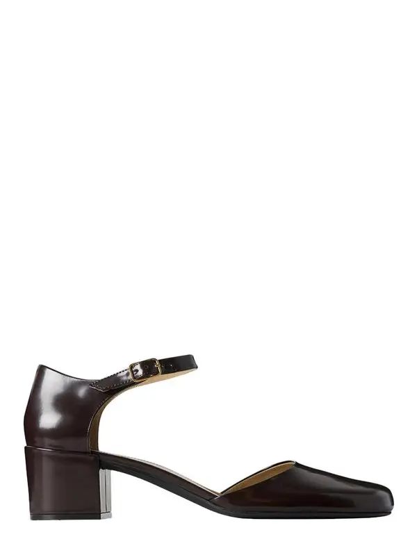 THE ROW Penelope Leather Ankle Strap Pumps - Brown