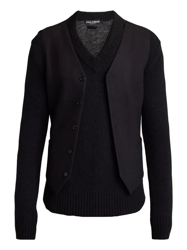 Dolce & Gabbana V-neck Knit Cardigan With Vest - Black