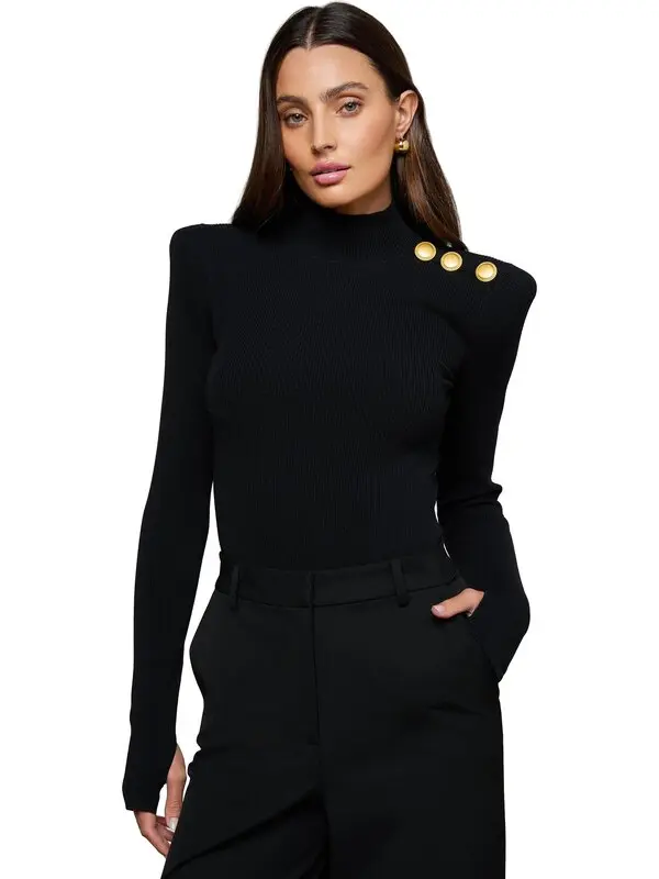 L'Agence Jennis Mock-neck Bodysuit - Black/gold