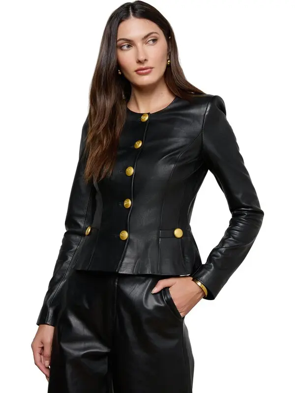 L'Agence Mariella Leather Jacket - Black