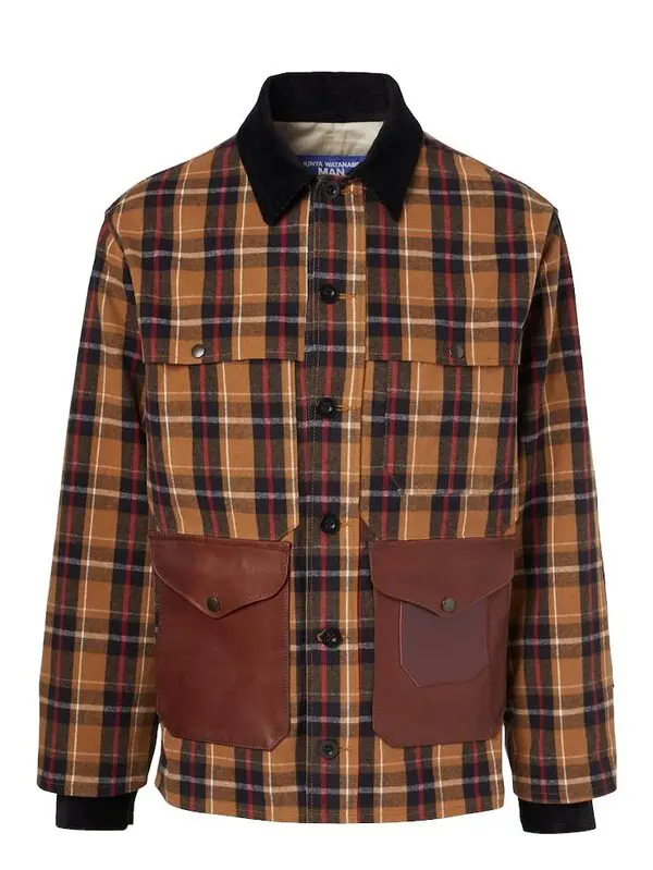 Junya Watanabe Checked Leather-trimmed Cotton Jacket - Multicoloured