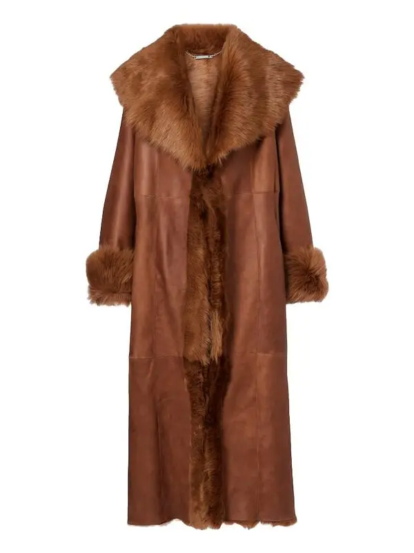 Nour Hammour Marlene Leather And Shearling Coat - Brown