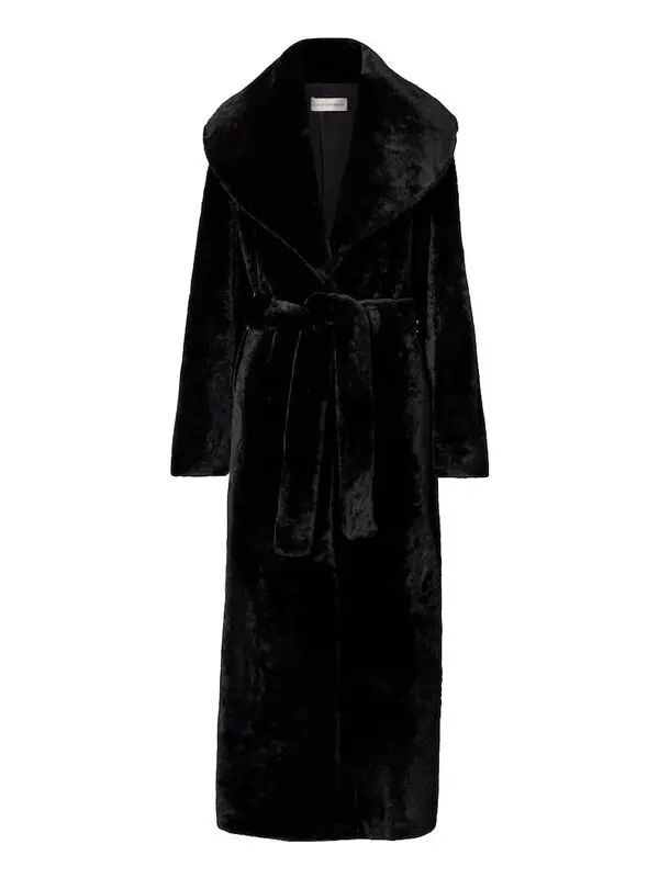 Nour Hammour Giovanna Shearling Wrap Coat - Black