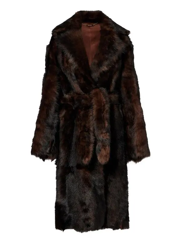 Nour Hammour Uma Shearling Wrap Coat - Brown