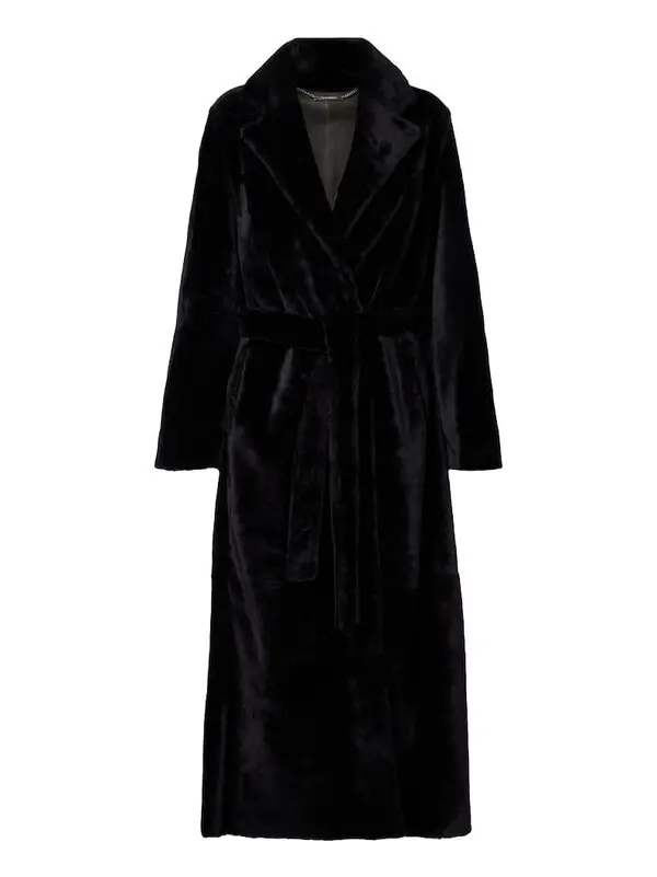 Nour Hammour Meret Shearling Wrap Coat - Black