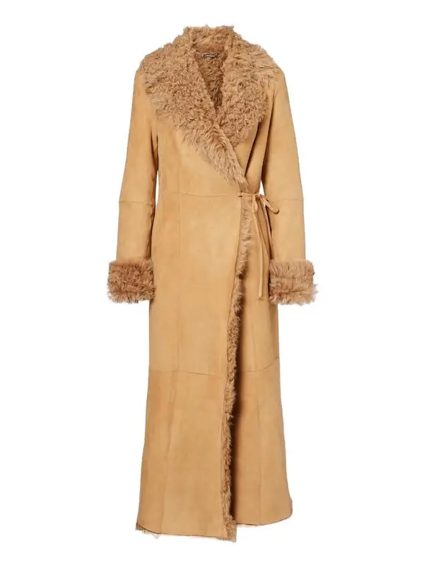 Nour Hammour Joni Shearling-lined Suede Wrap Coat - Beige