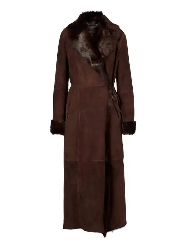 Nour Hammour Joni Shearling-lined Suede Wrap Coat - Brown