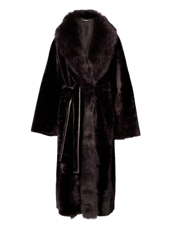 Nour Hammour Isadora Reversible Shearling Wrap Coat - Brown