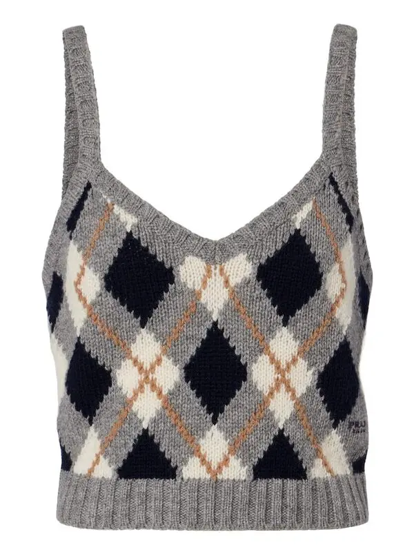 Prada Argyle Cashmere Crop Top - Multicoloured
