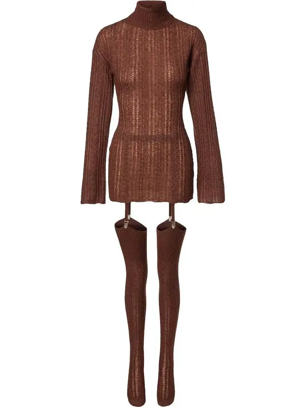 AYA MUSE Cable-knit Minidress And Tights Set - Brown