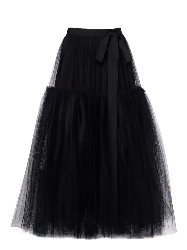 Erdem Belted Tulle Midi Skirt - Black