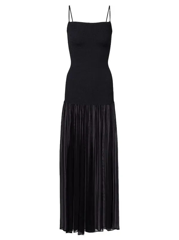 Hunza G Hybrid Plissé Maxi Dress - Black