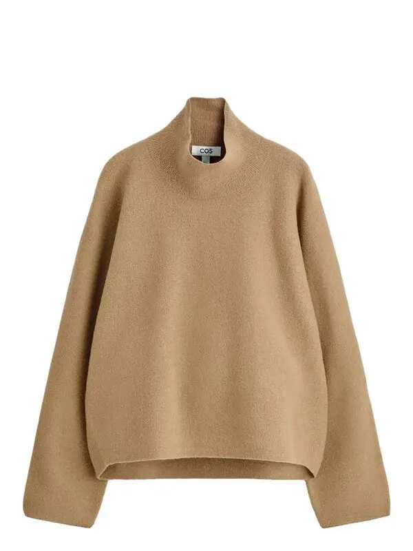 Cos Boiled-wool Funnel-neck Sweater - Beige