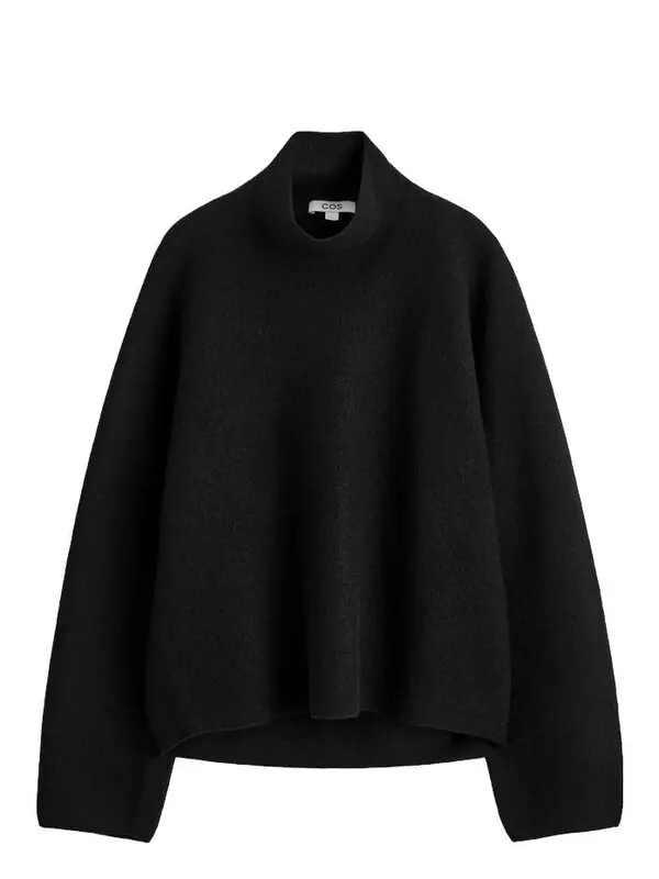 Cos Boiled-wool Funnel-neck Sweater - Black
