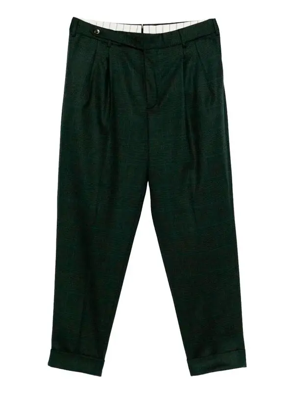 PT TORINO Checked Wool Carrot Trousers - Green
