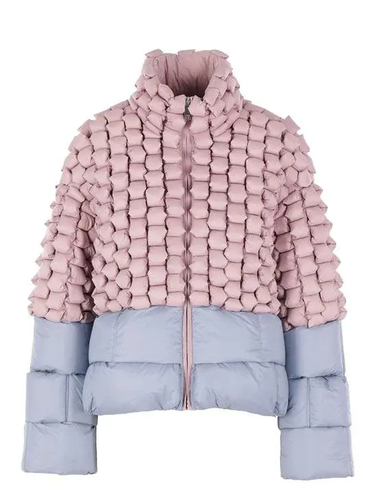RAXXY Woven Nylon Down Jacket - Pink+sky Blue
