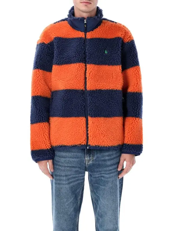 Ralph Lauren Striped Pile Fleece Jacket - Bright Blue Orange