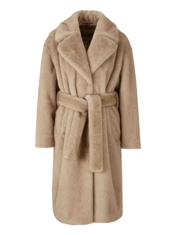 Herno Long Faux Fur Coat - Beige