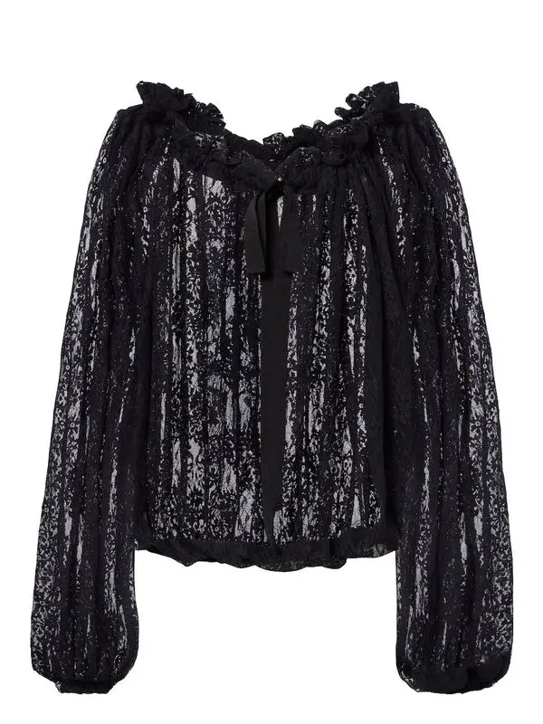PATOU Floral Lace Blouse - Black