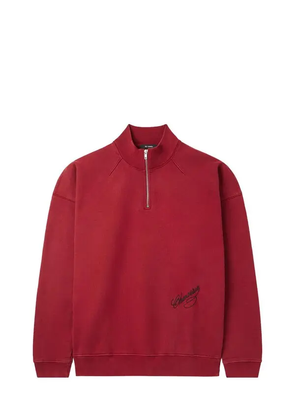 WILLY CHAVARRIA Bravo Logo-embroidered Half-zip Sweatshirt - Red