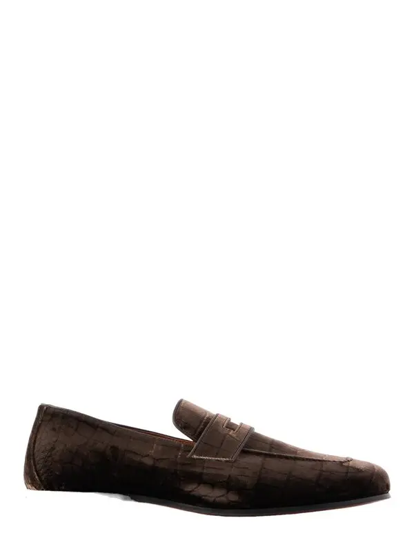 TOM FORD Gigi Croc-effect Velvet Penny Loafers - Brown