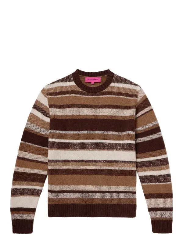 THE ELDER STATESMAN Striped Cashmere Crewneck Sweater - Brown