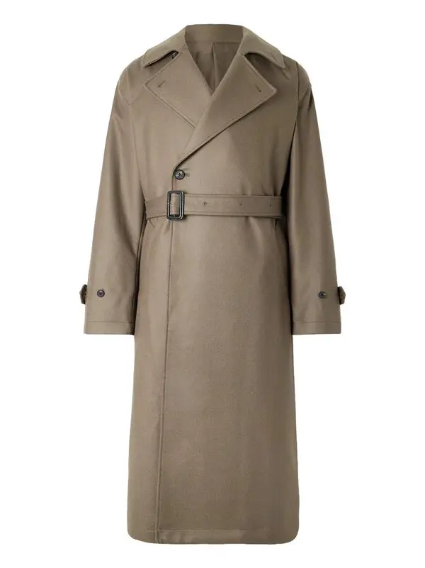 SSSTEIN Oversized Double-breasted Belted Wool-twill Coat - Neutrals