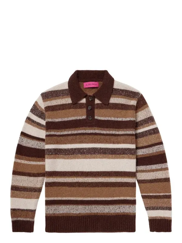 THE ELDER STATESMAN Striped Cashmere Polo Shirt - Brown