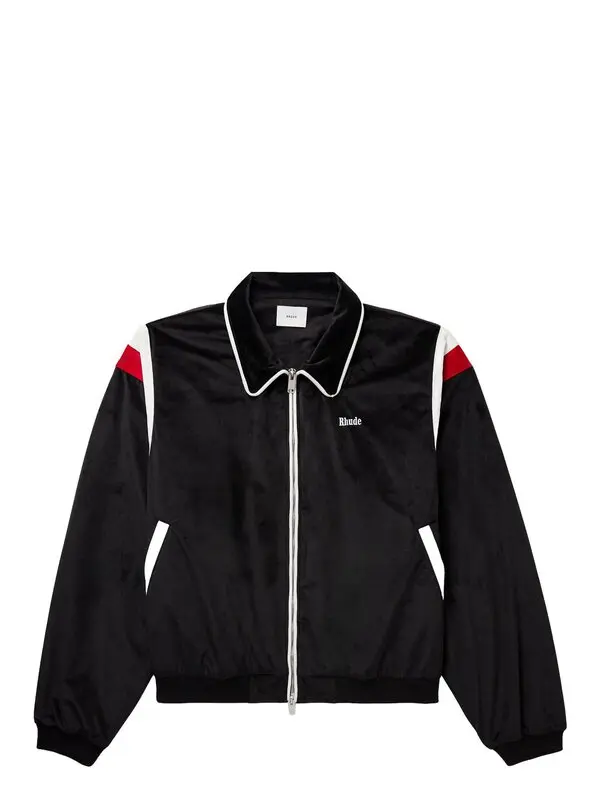 Rhude Mancino Logo-embroidered Velour Track Jacket - Black