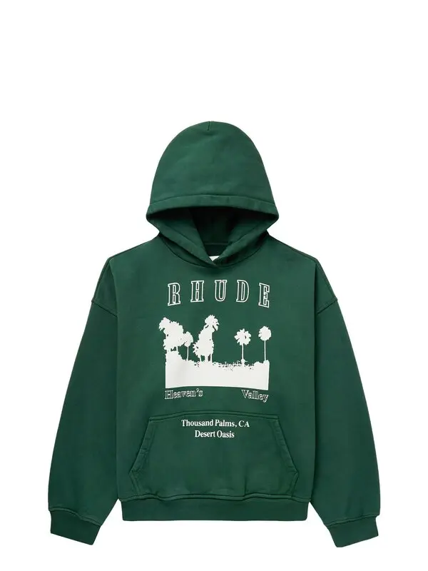 Rhude Logo-print Cotton-jersey Hoodie - Green