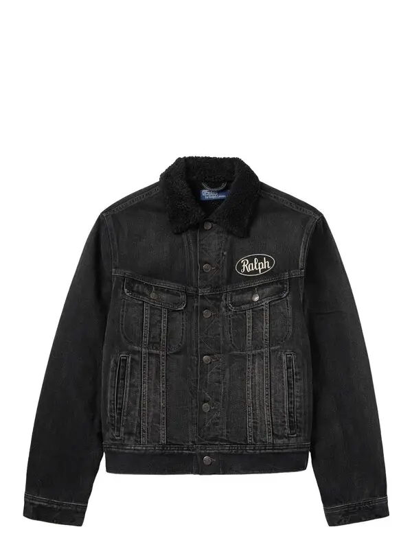 Polo Ralph Lauren Fleece-trimmed Logo-appliquéd Recycled-denim Trucker Jacket - Black