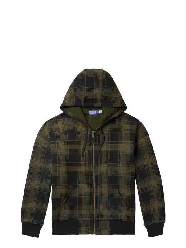 Ralph Lauren Checked Cotton-blend Jersey Zip-up Hoodie - Green