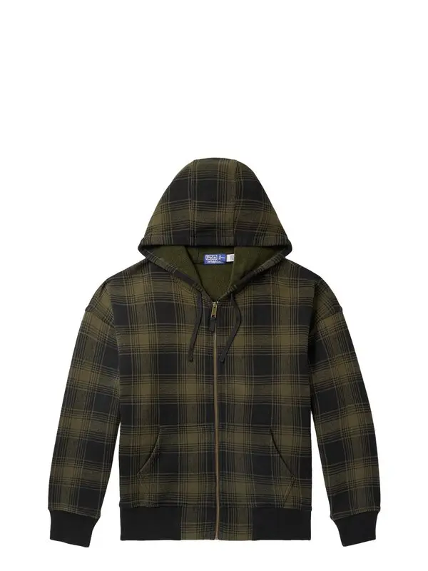 Polo Ralph Lauren Checked Cotton-blend Jersey Zip-up Hoodie - Green