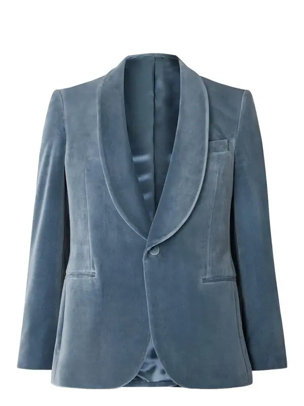 Mr P. Slim-fit Cotton-velvet Tuxedo Jacket - Blue