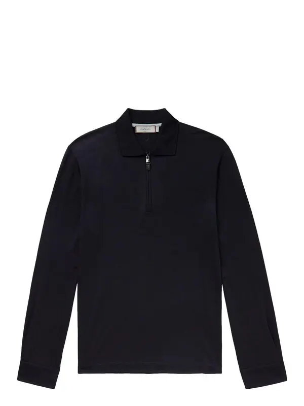 Canali Wool Half-zip Polo Shirt - Blue