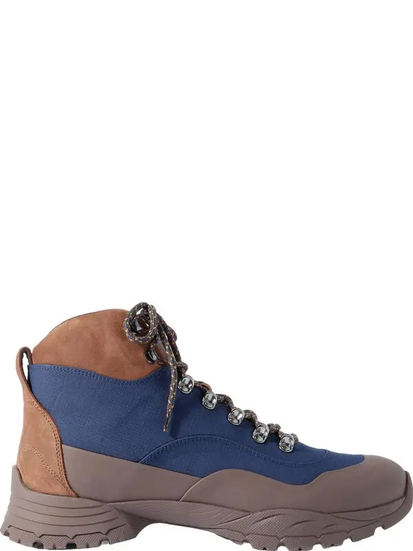 Brunello Cucinelli Rubber And Suede-trimmed Ripstop Lace-up Boots - Blue