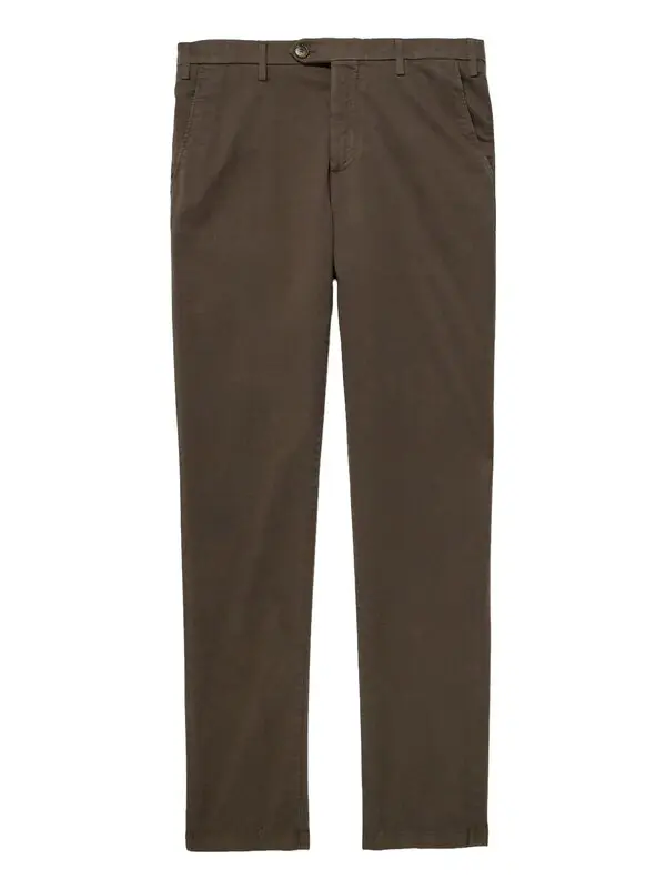 Canali Slim-fit Tapered Cotton-blend Twill Trousers - Brown
