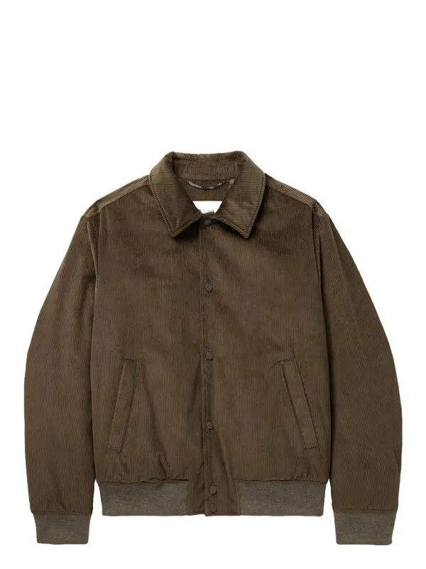 Canali Leather-trimmed Cotton-corduroy Blouson Jacket - Green