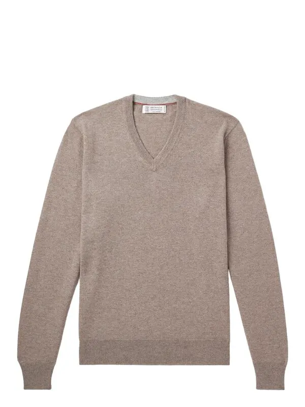 Brunello Cucinelli V-neck Cashmere Sweater - Neutrals