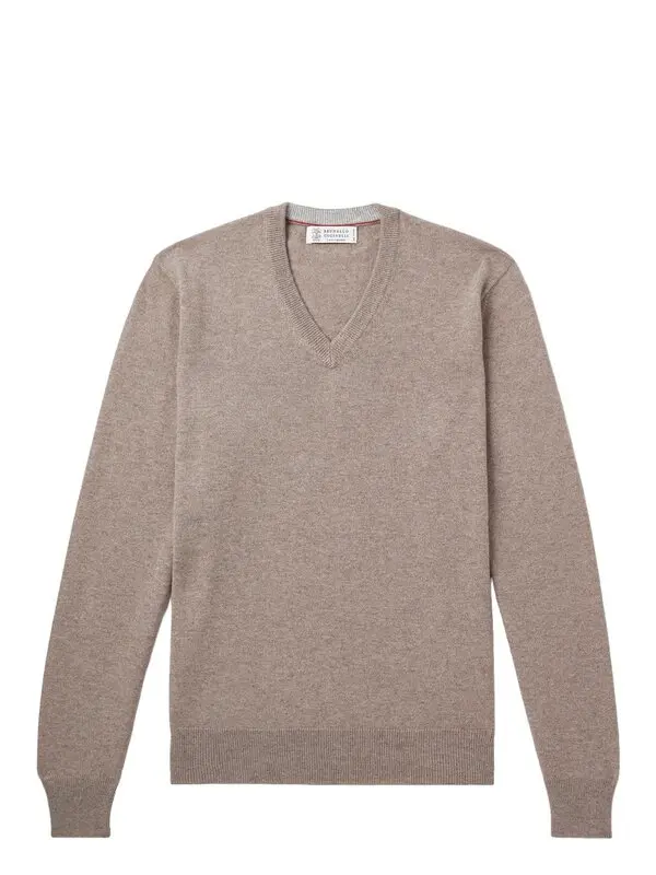 Brunello Cucinelli V-neck Cashmere Sweater - Neutrals