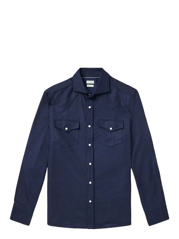 Brunello Cucinelli Virgin Wool-flannel Western Shirt - Blue
